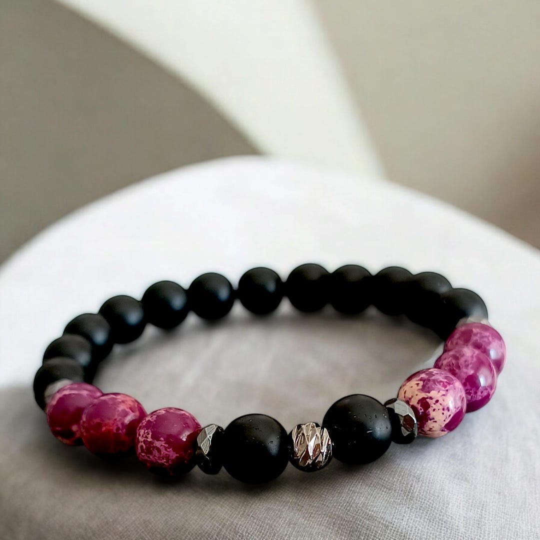 Stylish Matte Black Onyx and Purple Variscite 8mm Natural Stone ...