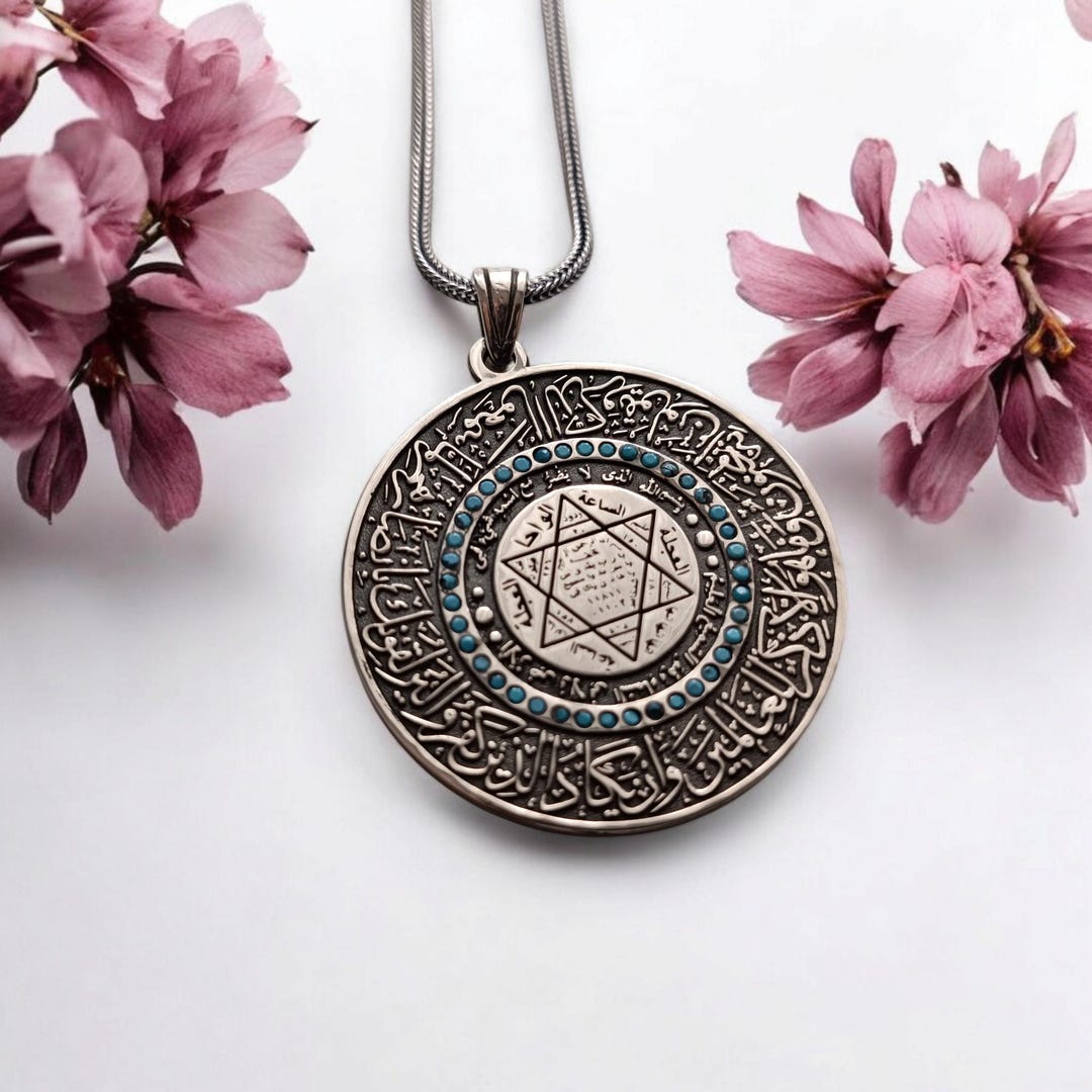 Turquoise Gemstone Medallion With Seal of Solomon, Solomon Locket, Star ...