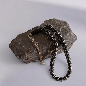 Real Large Black Oltu Jet Stone Prayer Beads, Black Oltu Stone Rosary ...