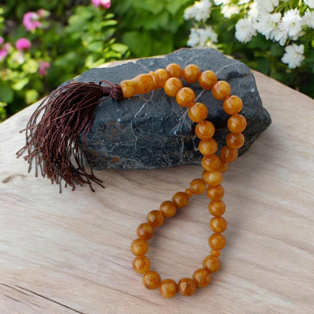 Tightening Baltic Amber Prayer Beads, 33 Beaded Melted Amber Rosary ...