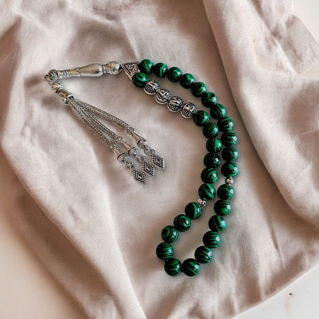 Malachite Tasbih, Custom Tasbih, Custom Gemstone Rosary, Name Tasbih ...