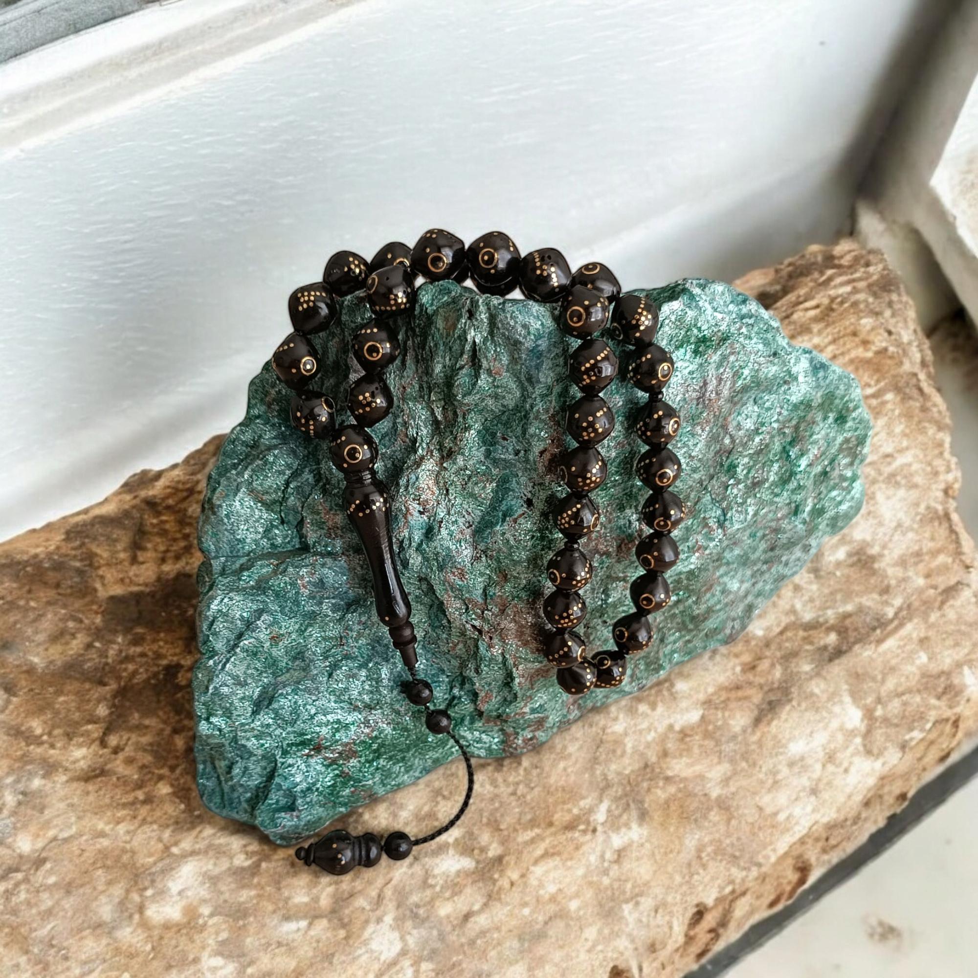 Black Prayer Beads, Kuka Rosary, Islamic Tasbih, Patterned Misbah ...