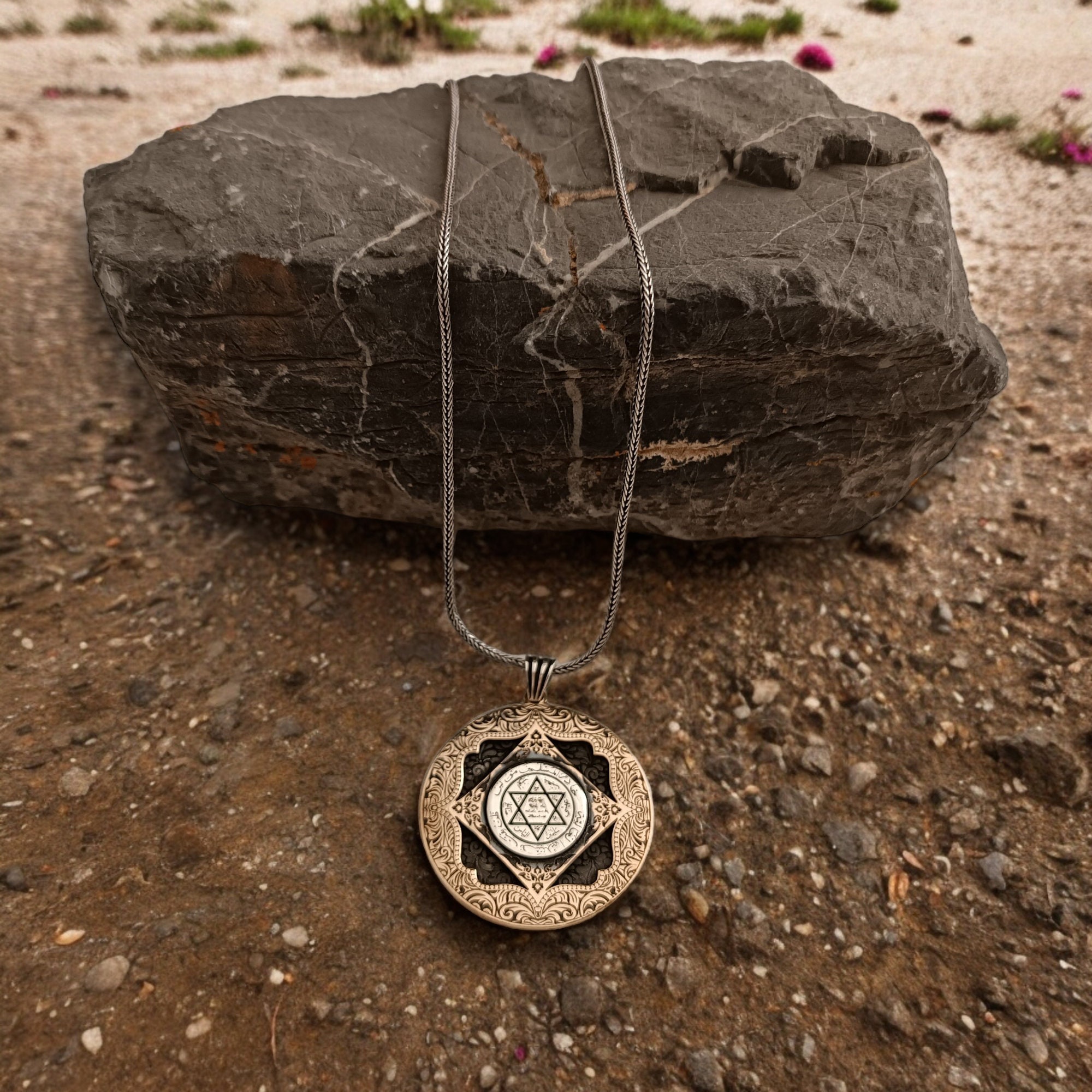 Engraved Seal of Solomon Pendant, Handmade Silver Star of David Locket ...