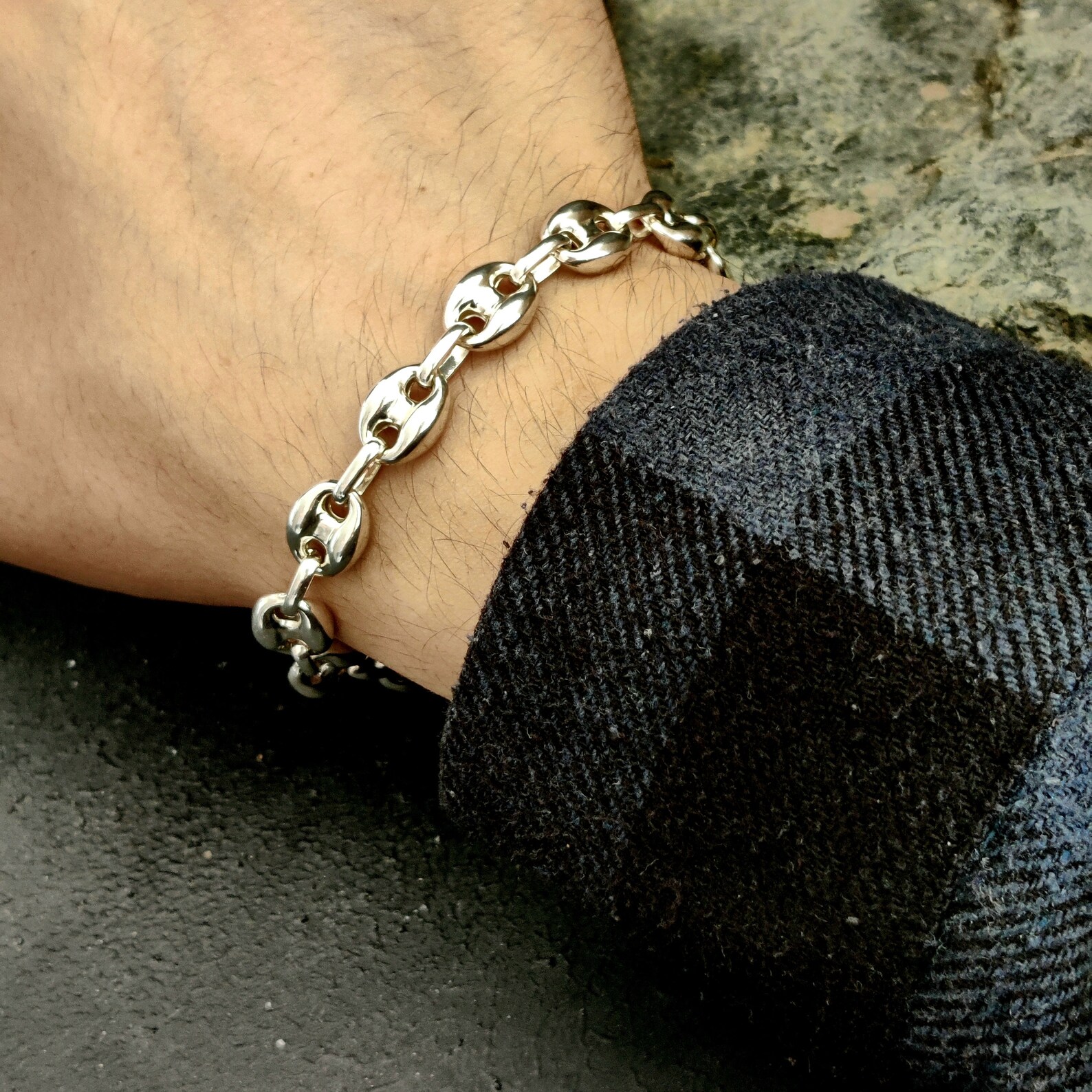 925K Sterling Silver Chain Bracelet, Chunky Chain Bracelet, Silver ...