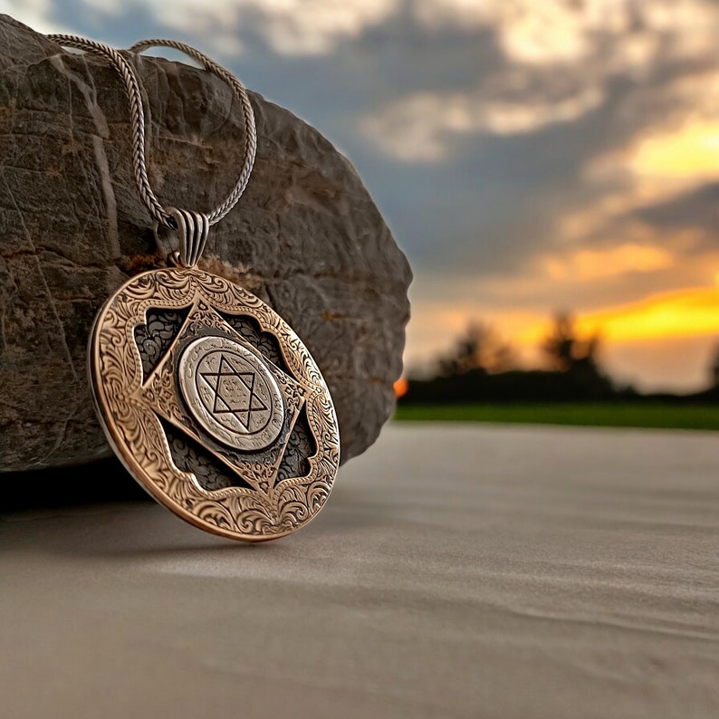 Engraved Seal of Solomon Pendant, Handmade Silver Star of David Locket ...