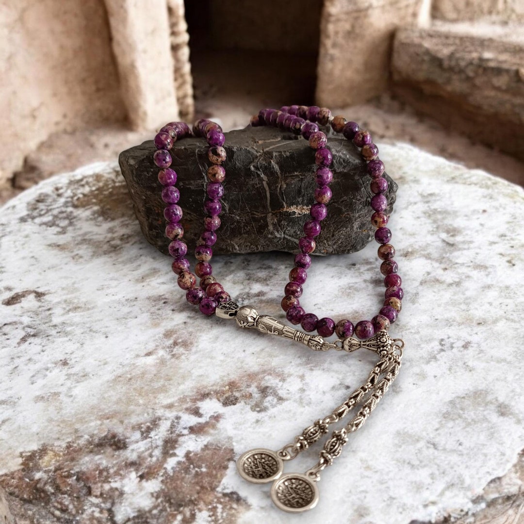 Purple Prayer Beads, Tasbih 99, Gemstone Rosary, Purple Sabha, Quartz ...