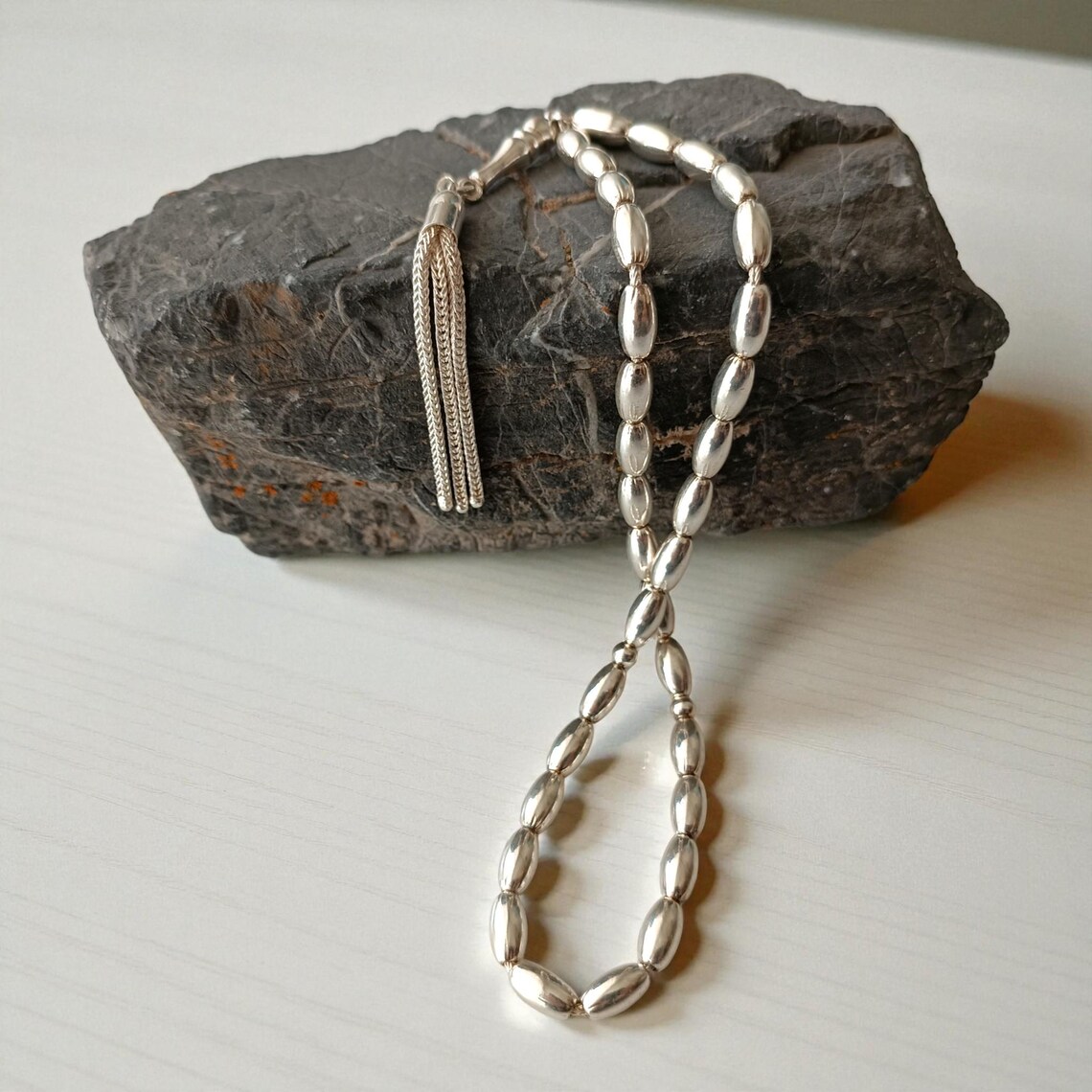 Handmade Sterling Silver Tasbih: 925 Silver Rosary Prayer Beads ...
