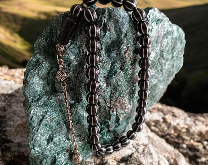 Real Large Black Oltu Jet Stone Prayer Beads, Black Oltu Stone Rosary ...