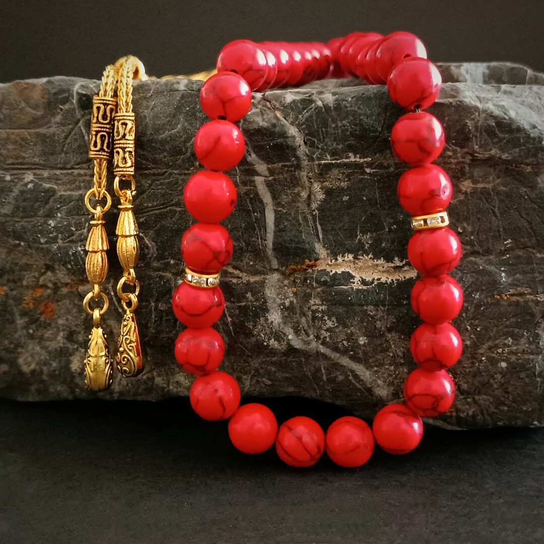 Howlite Tasbih, Red Prayer Beads, Gemstone Rosary, Tasbih 33, Tasbeeh ...