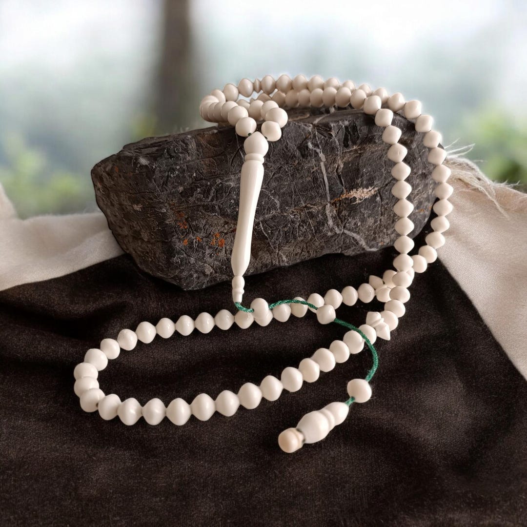 Camel Bone Tasbeeh, Islamic Tasbih, 99 Beads Rosary, White Prayer Beads ...