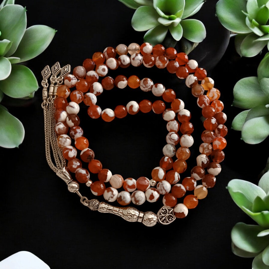 Brown Gemstone Tasbeeh, Tasbih 99, Prayer Beads Islam, Aqeeq Rosary ...