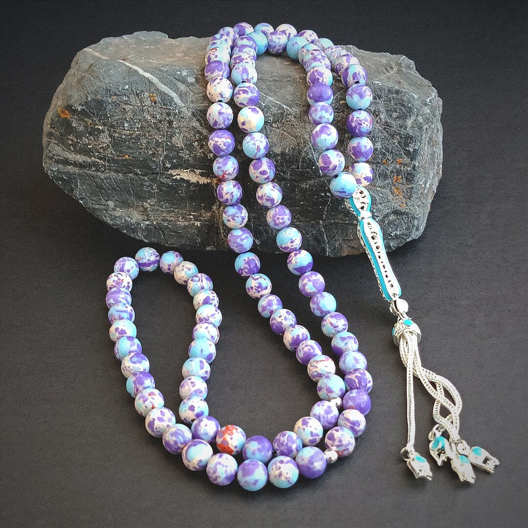 Purple Rosary, Tasbih 99, Gemstone Muslim Gift, Prayer Beads Islam ...