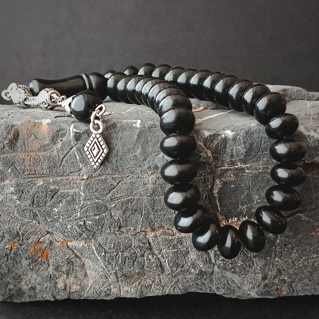 Jet Stone Rosary, Black Stone Tasbih, Small Subha, Muslim Prayer Beads ...