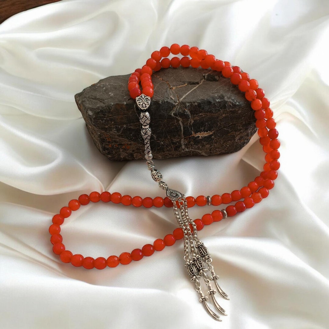 Quartz Misbah, Red Gemstone Subha, Rosary Necklace, Prayer Beads ...