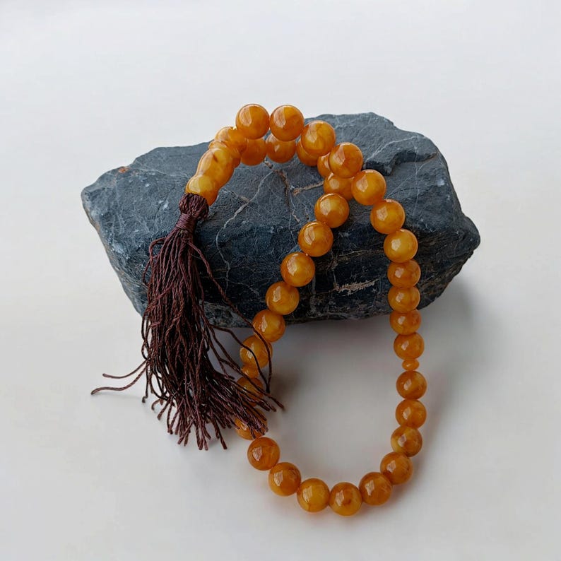 Tightening Baltic Amber Prayer Beads, 33 Beaded Melted Amber Rosary ...