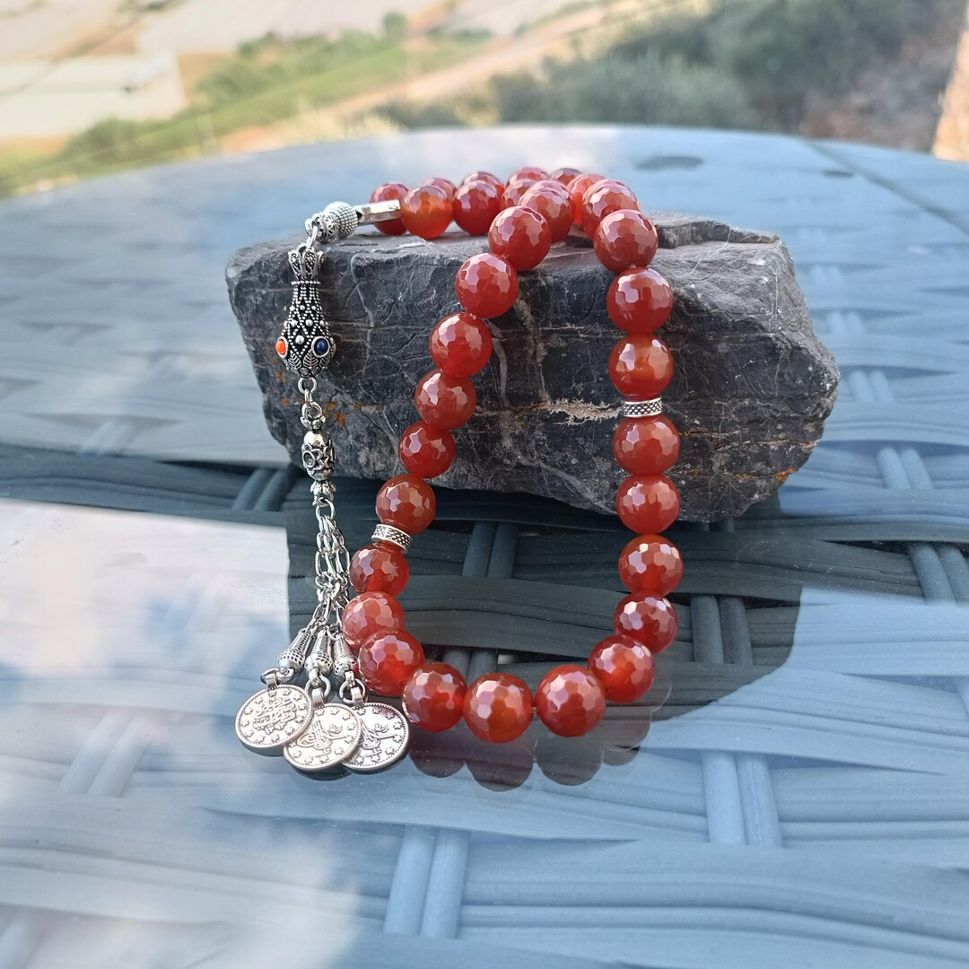 Agate Misbah, Gemstone Rosary, Aqeeq Prayer Beads, Large Beads Tasbeeh ...