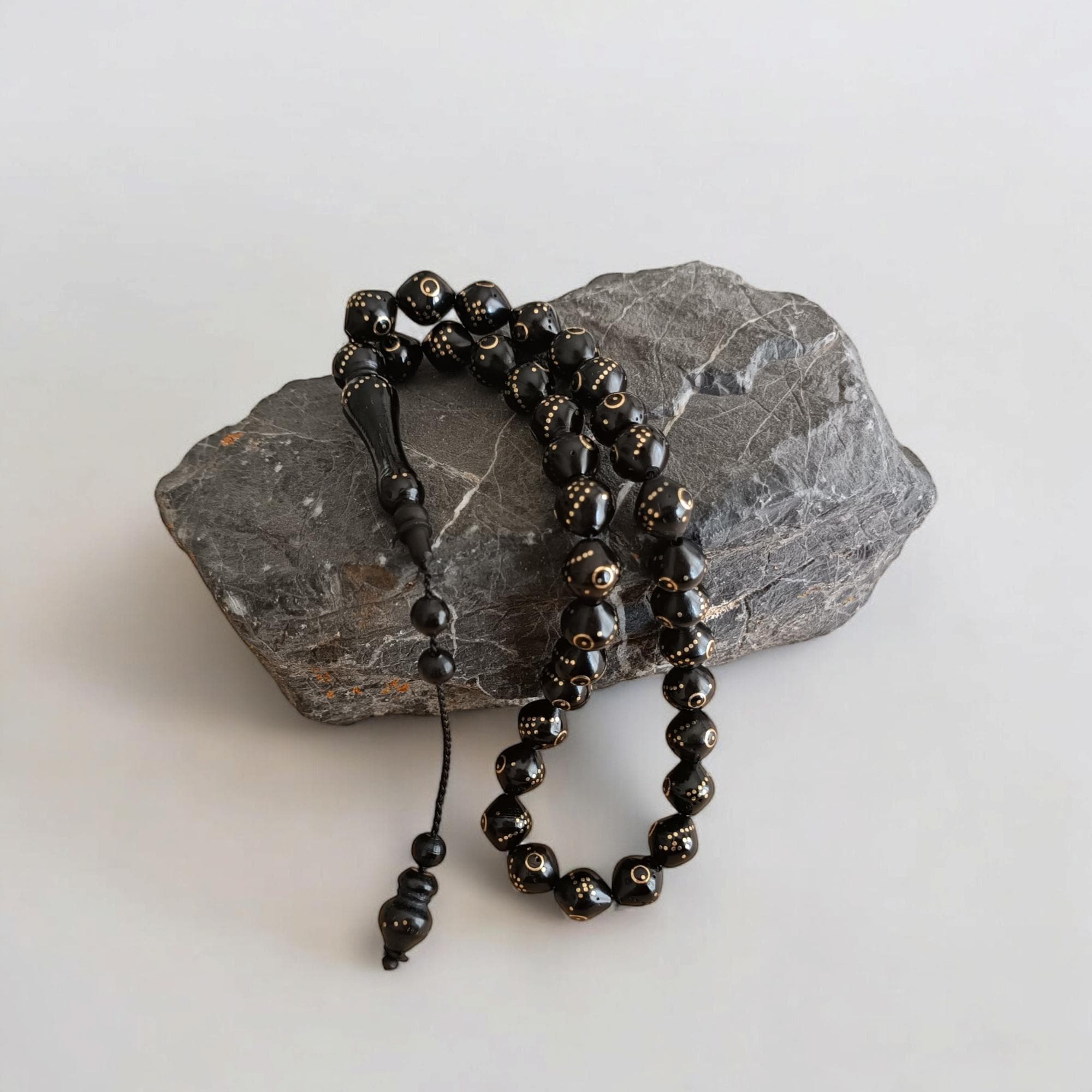Black Prayer Beads, Kuka Rosary, Islamic Tasbih, Patterned Misbah ...