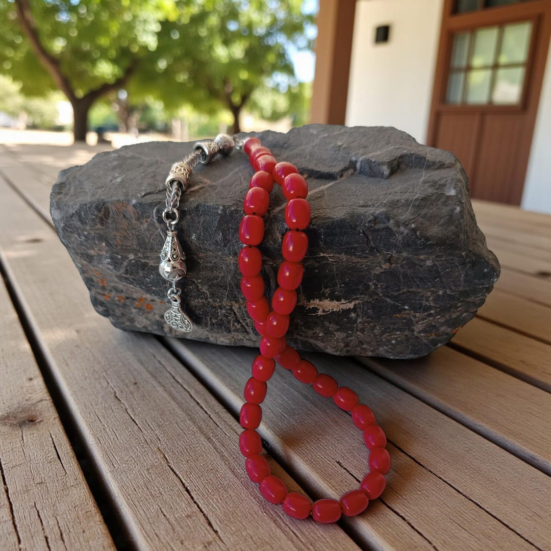 Bakelite Amber Tasbih, Red Prayer Beads, Small Rosary Beads, Red Tasbih ...