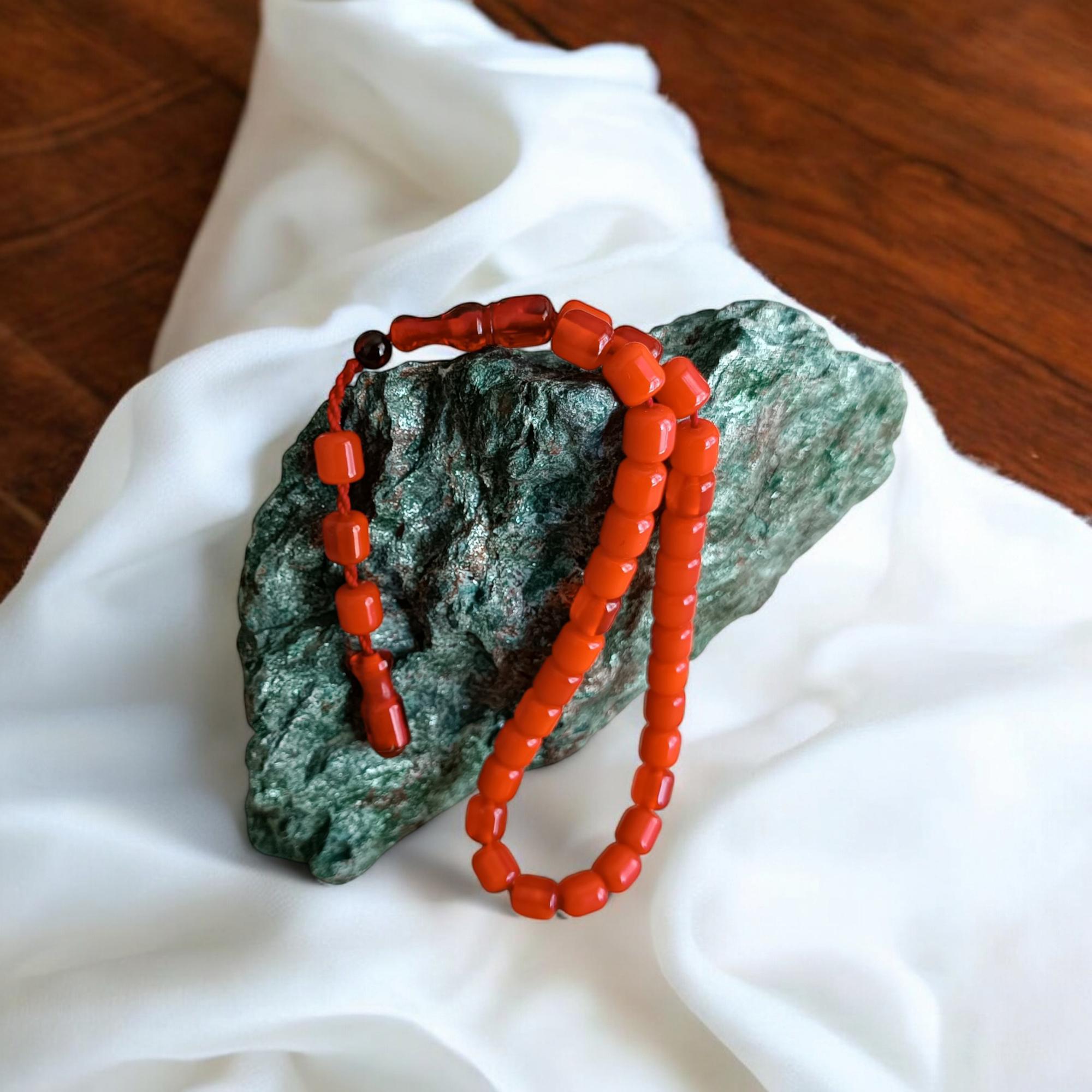 Red Prayer Beads, Tightening Amber, Islamic Rosary, Old Style Misbah ...