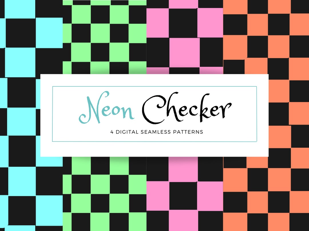 NEON CHECKER, Neon Checker Seamless Repeat Pattern, Printable Digital ...