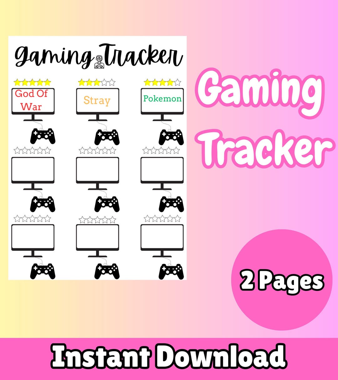 Video Game Tracker Printable | Gaming Tracker | Gaming Review Page ...
