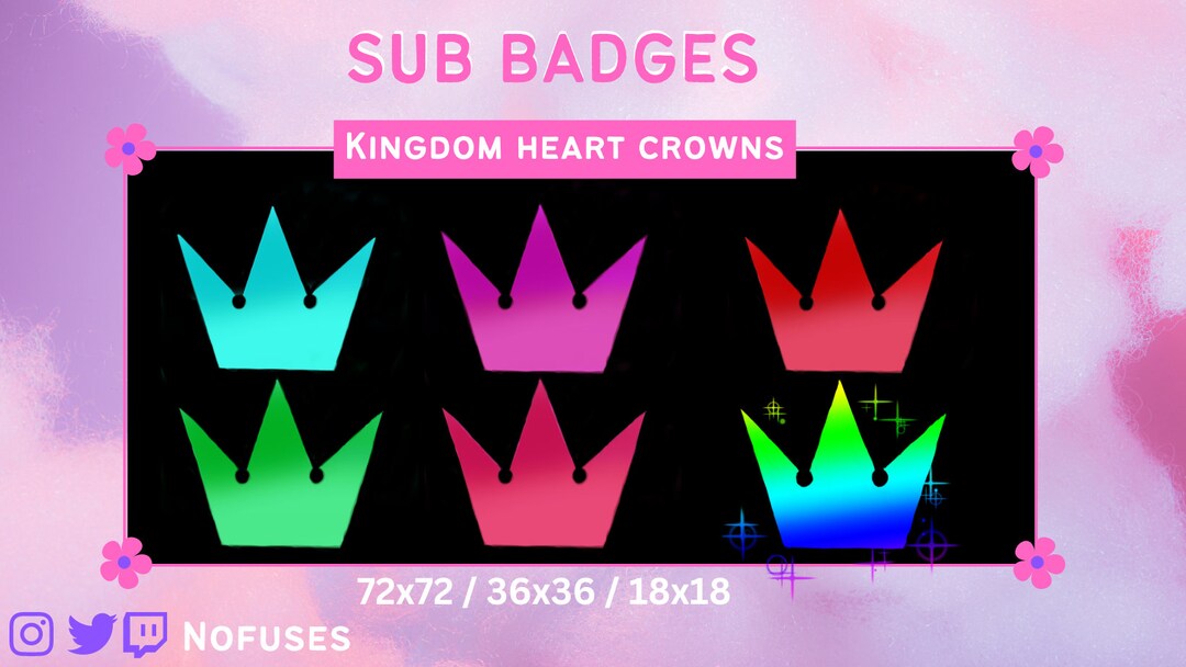 6 Kingdom Hearts Crown Sub Twitch Badges | Twitch Graphics | Kawaii ...