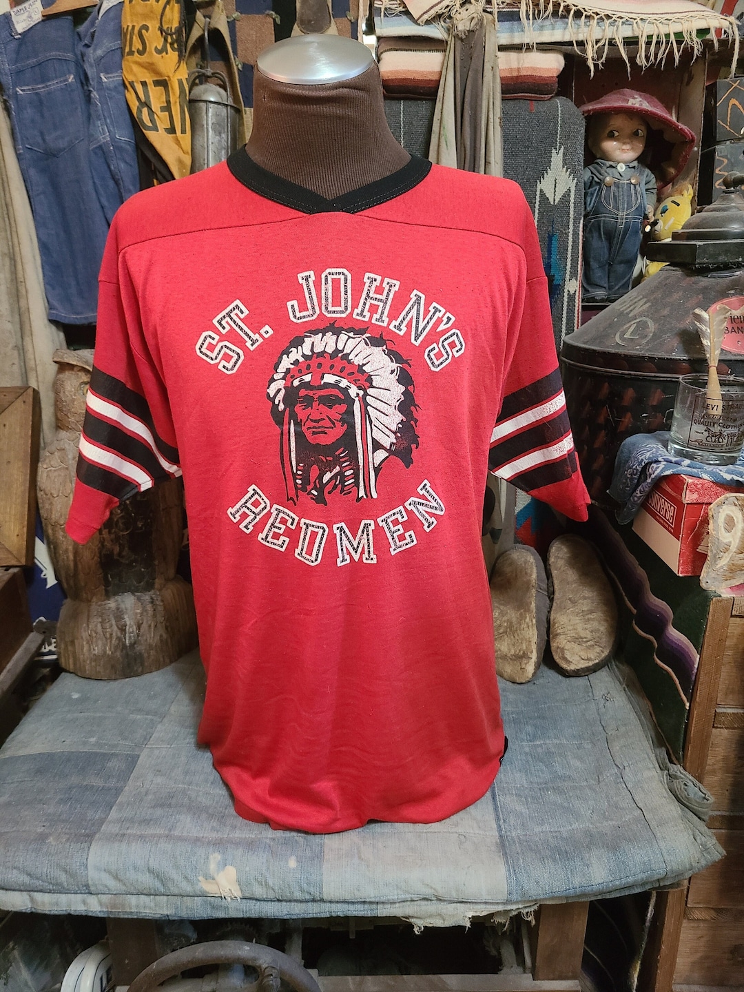 Vintage 70s 80s St Johns University College Redmen Indian Chief College ...