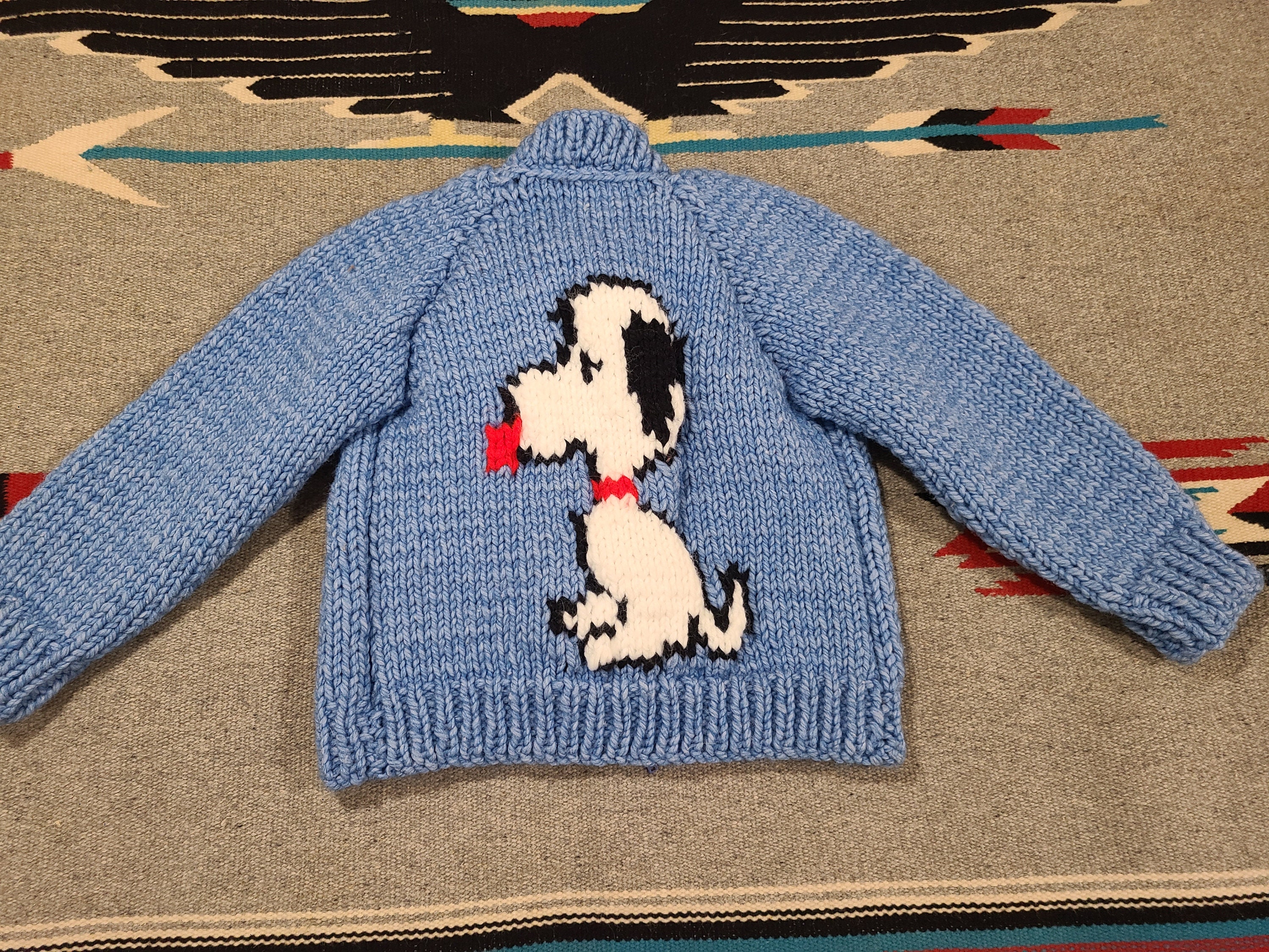 Vintage 1960s Cartoon Dog Snoopy Doghouse Full Zip Childs Hand Knit ...