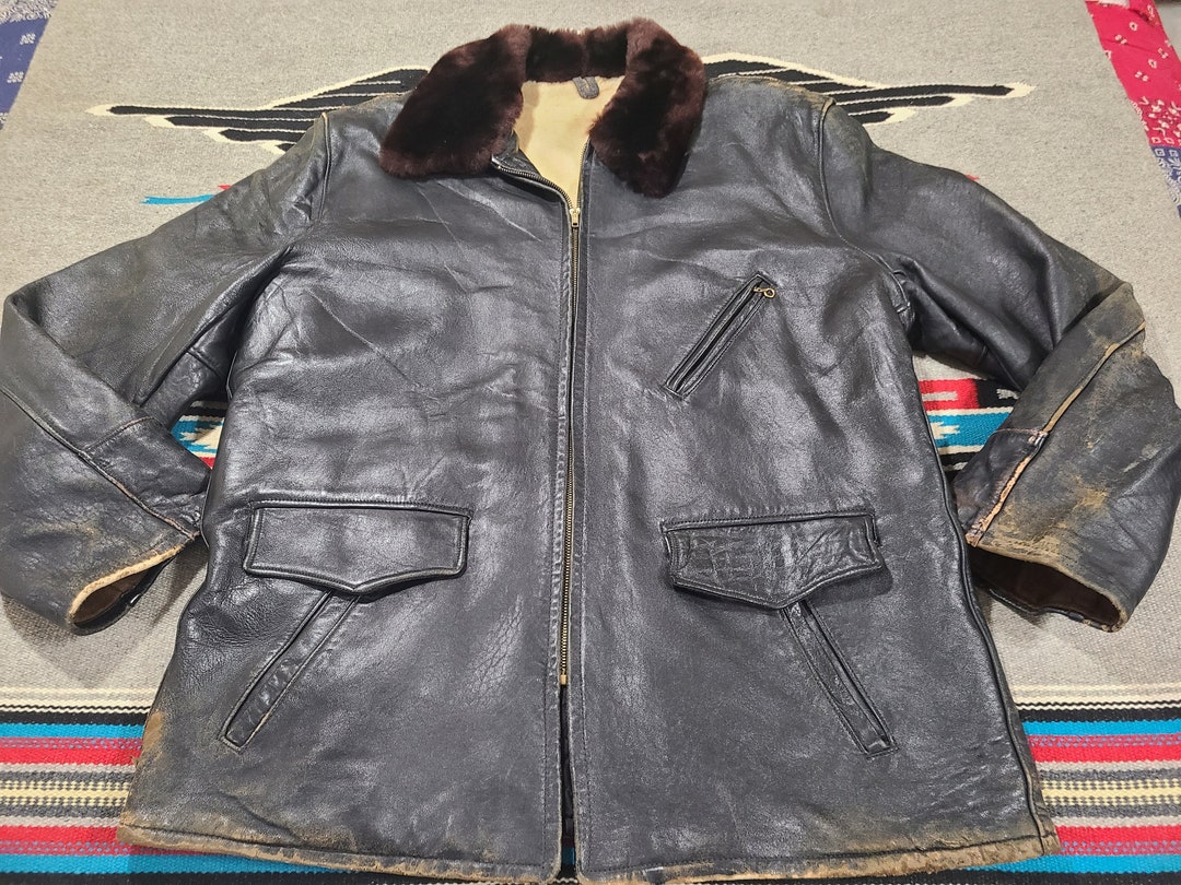 Vintage 1940s Arcrest Steerhide Leather Clicker Car Coat Rare Jacket 48 ...