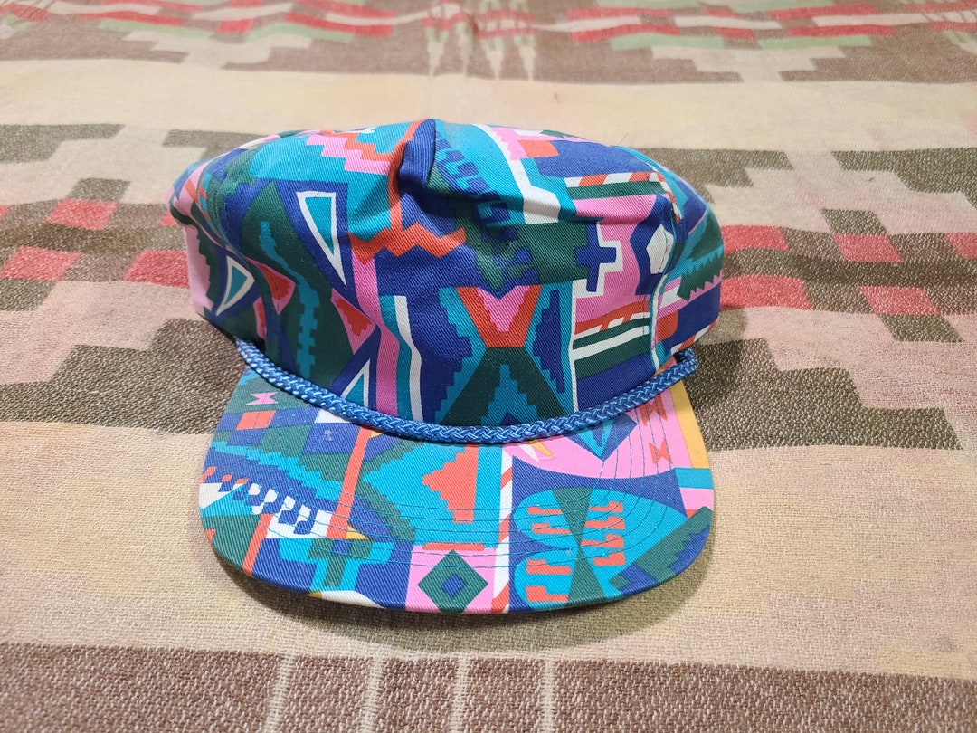 NOS Vintage 80s 90s Aztec Neon Fresh Prince Snap Back DS Geometric Cap ...
