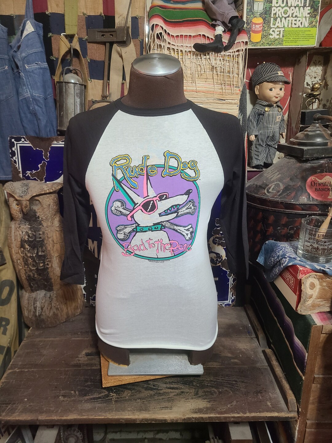 NOS Vintage 1989 Rude Dog Logo Surf Skate Neon Soft Thin Raglan Jersey ...
