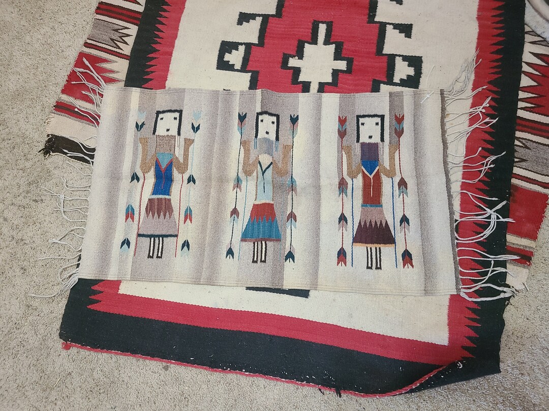 Vintage 1960s 70s YEI Indian Native American Geometric Flat Woven ...