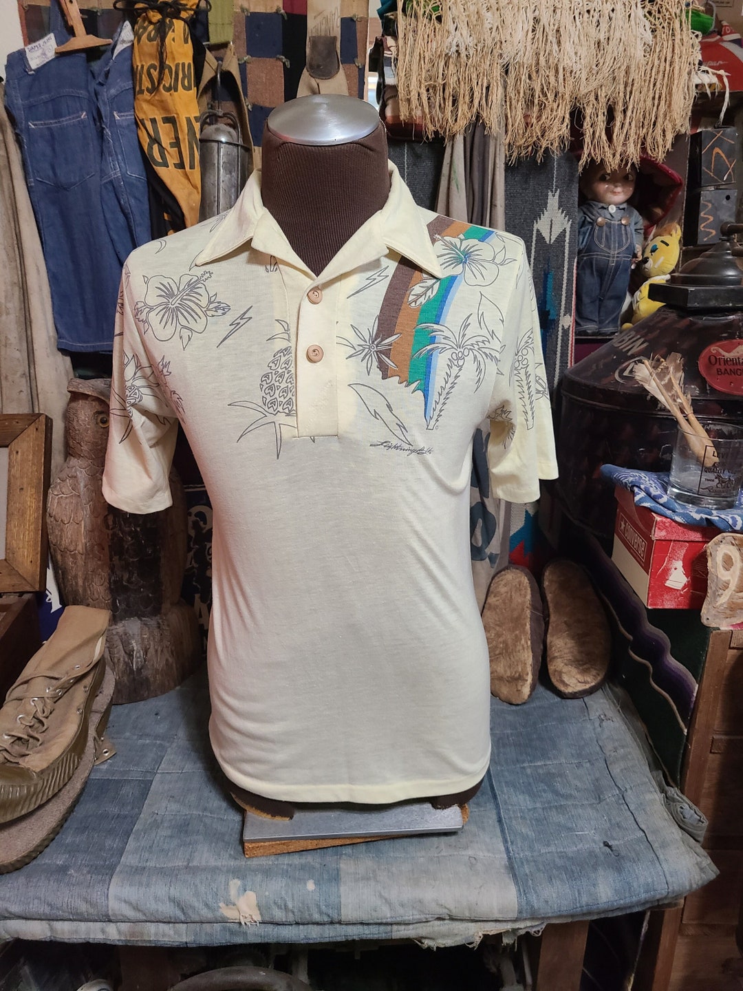 Vintage 1970s 80s Lightning Bolt Henley Surf Palm Trees - Etsy