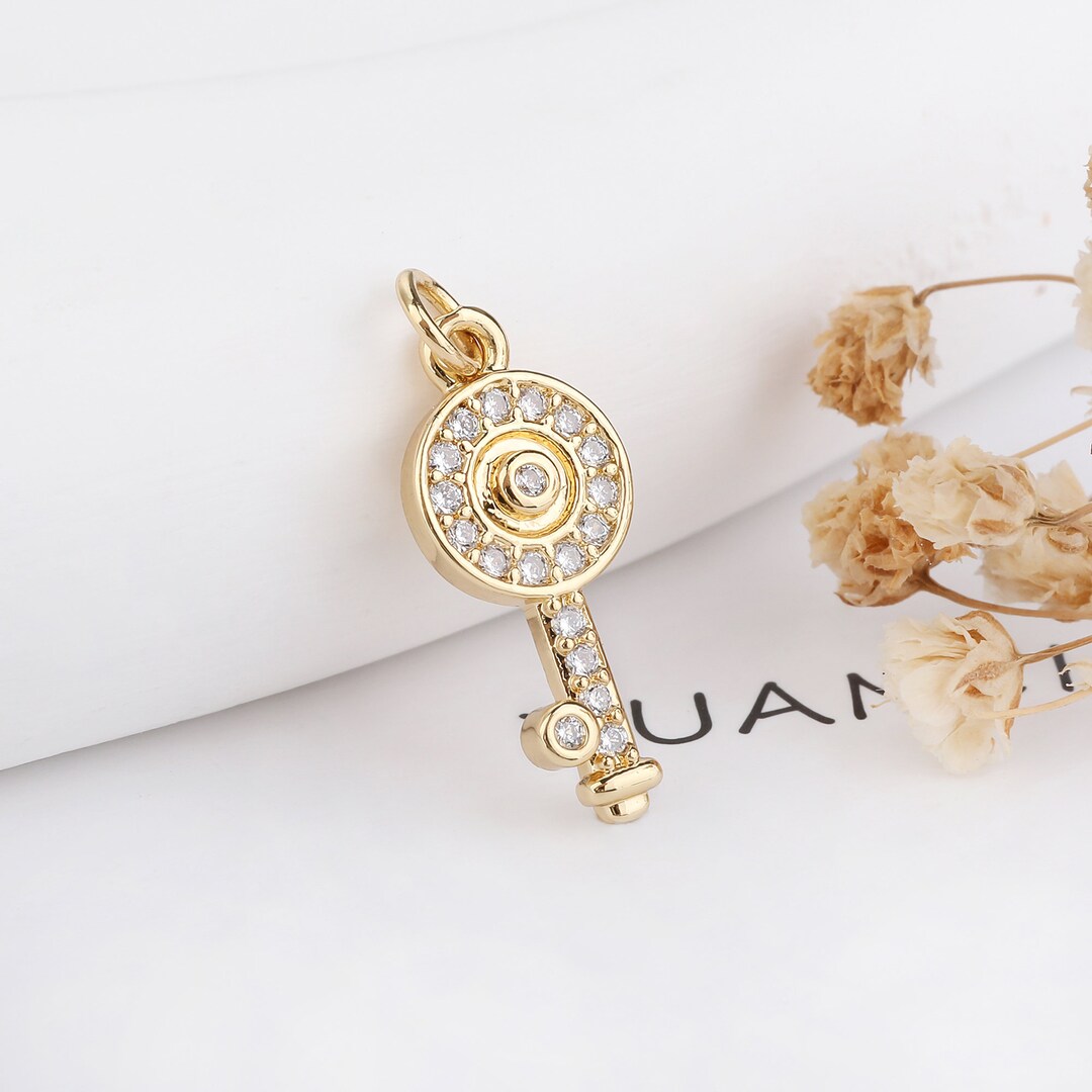 18K Gold Filled Diamond Key Pendant, DIY Jewelry, 17mm - Etsy