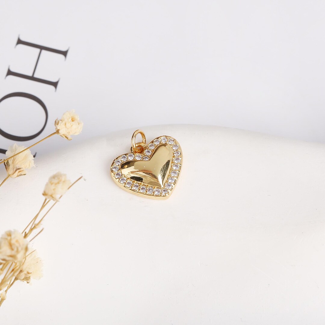 Heart-shaped 18K Gold-plated Pendant, Love-shape Diamond Inlaid ...