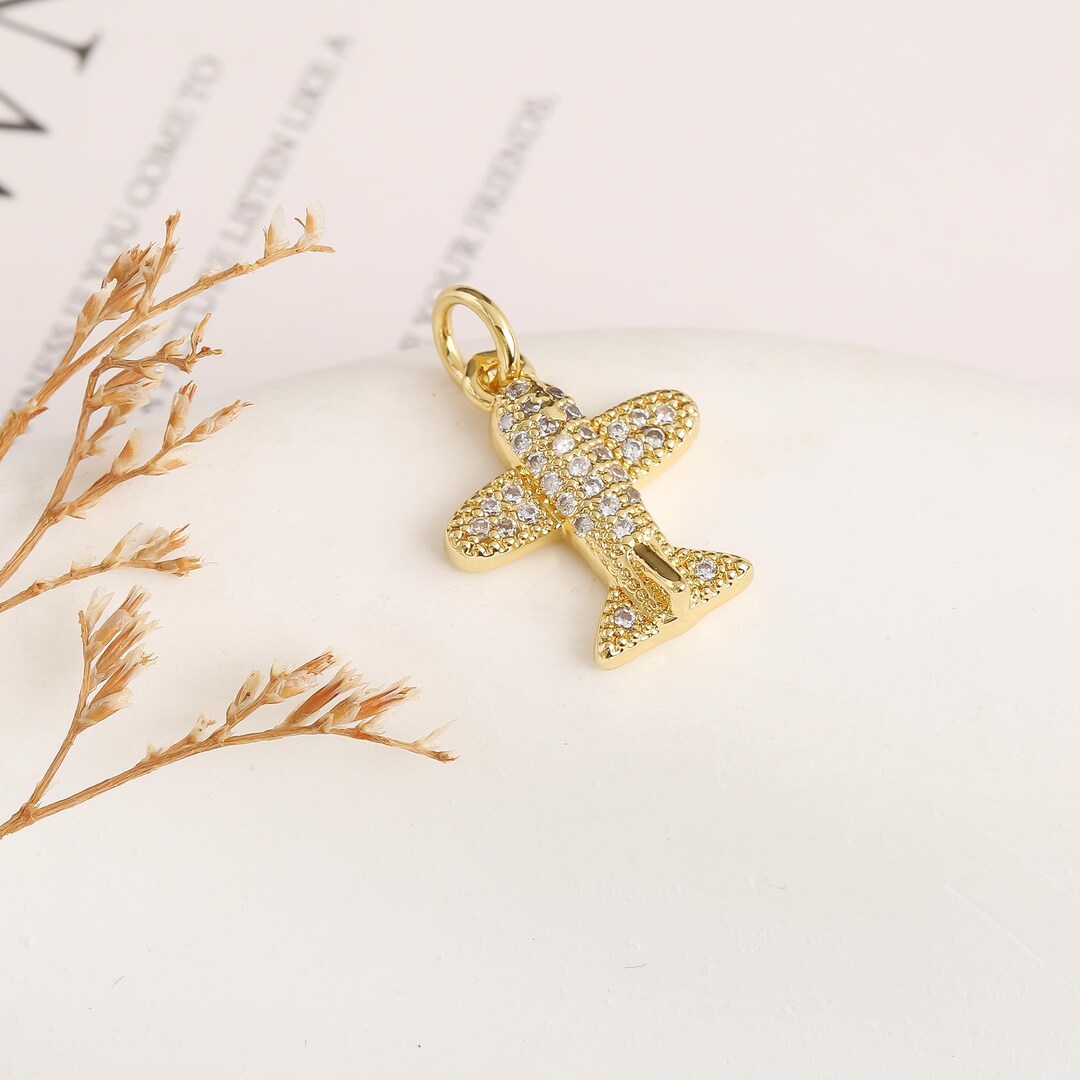 18K Gold-plated Airplane Pendant, Diamond Inlaid Necklace Accessories ...