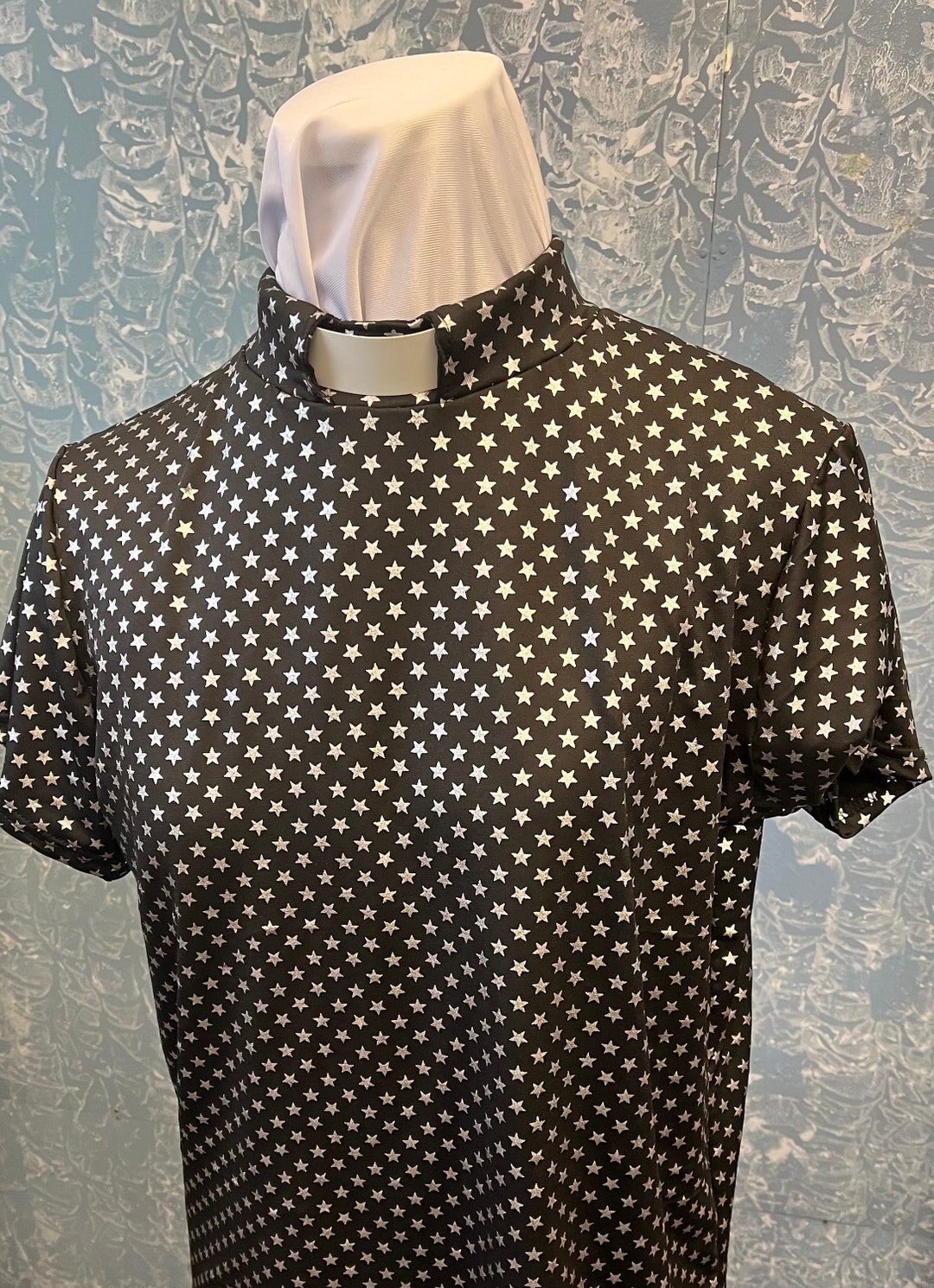 Black With Silver Stars Stretch Vicar ,clergy,dickie Vestment Top .made ...