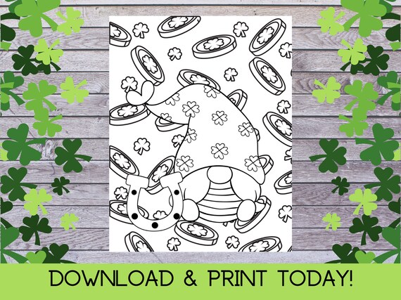 St Patricks Day Coloring Page Gnome Adult Coloring Page | Etsy