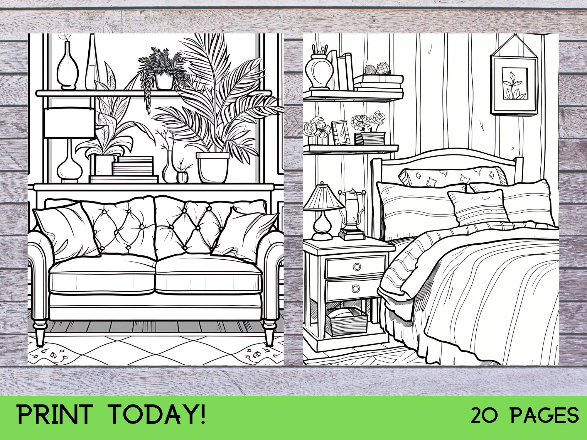 20 Cozy Interior Design Coloring Pages, Relaxing Coloring Book for ...