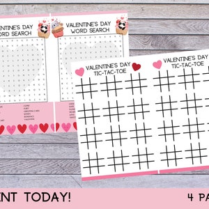 Valentine's Day Word Search and Tic-tac-toe, Printable Valentine's Day ...
