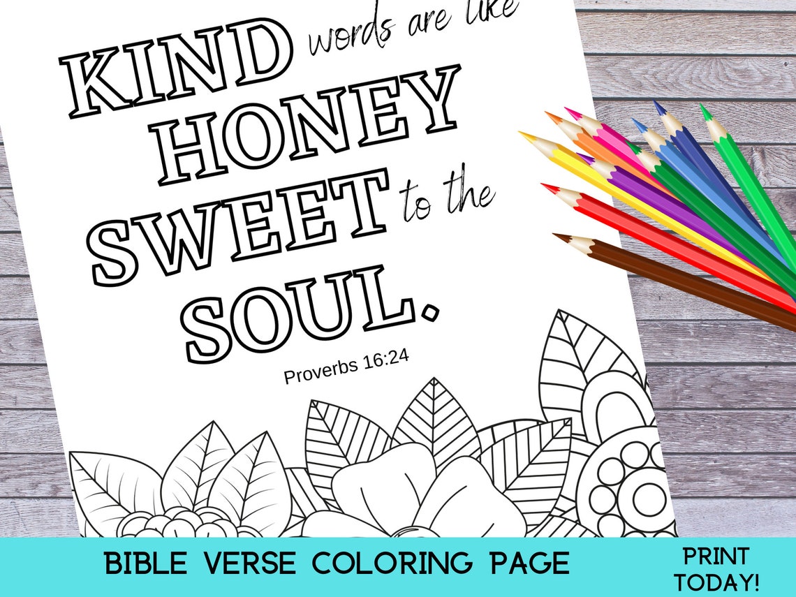 Bible Verse Coloring Page, Proverbs 16:24, Printable Scripture Coloring ...