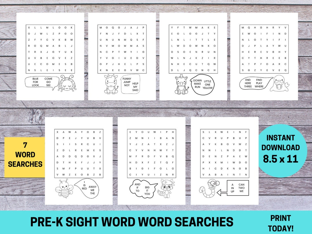 Pre-k Sight Word Word Search Printable, Sight Word Game, Sight Word ...