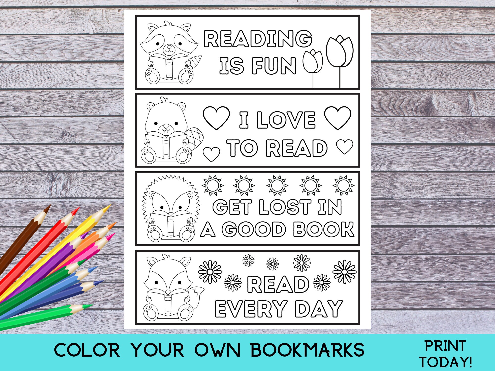 Printable Woodland Animals Reading Bookmarks to Color, Coloring ...