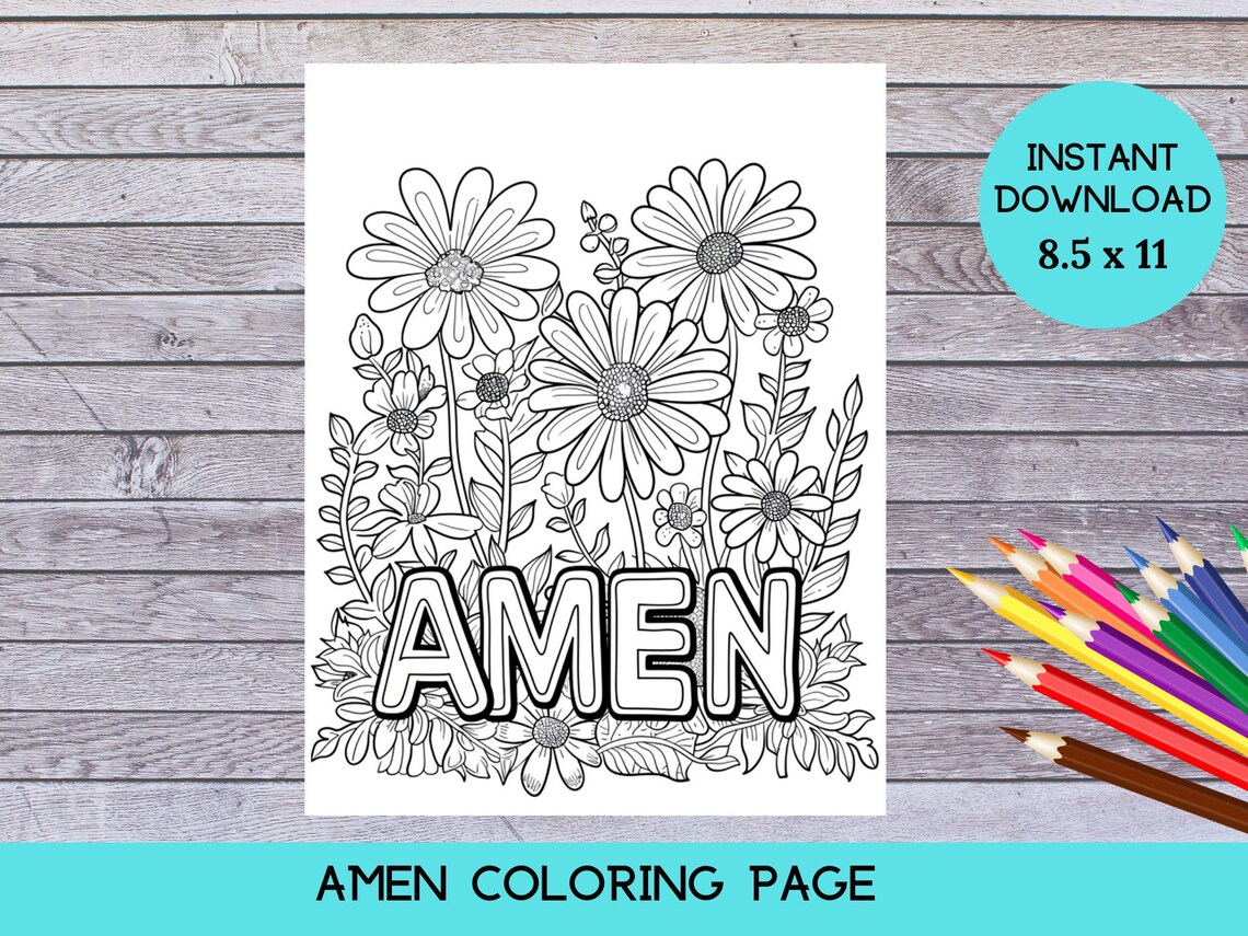 AMEN Coloring Page, Printable Christian Coloring Sheet, Bible Verse ...
