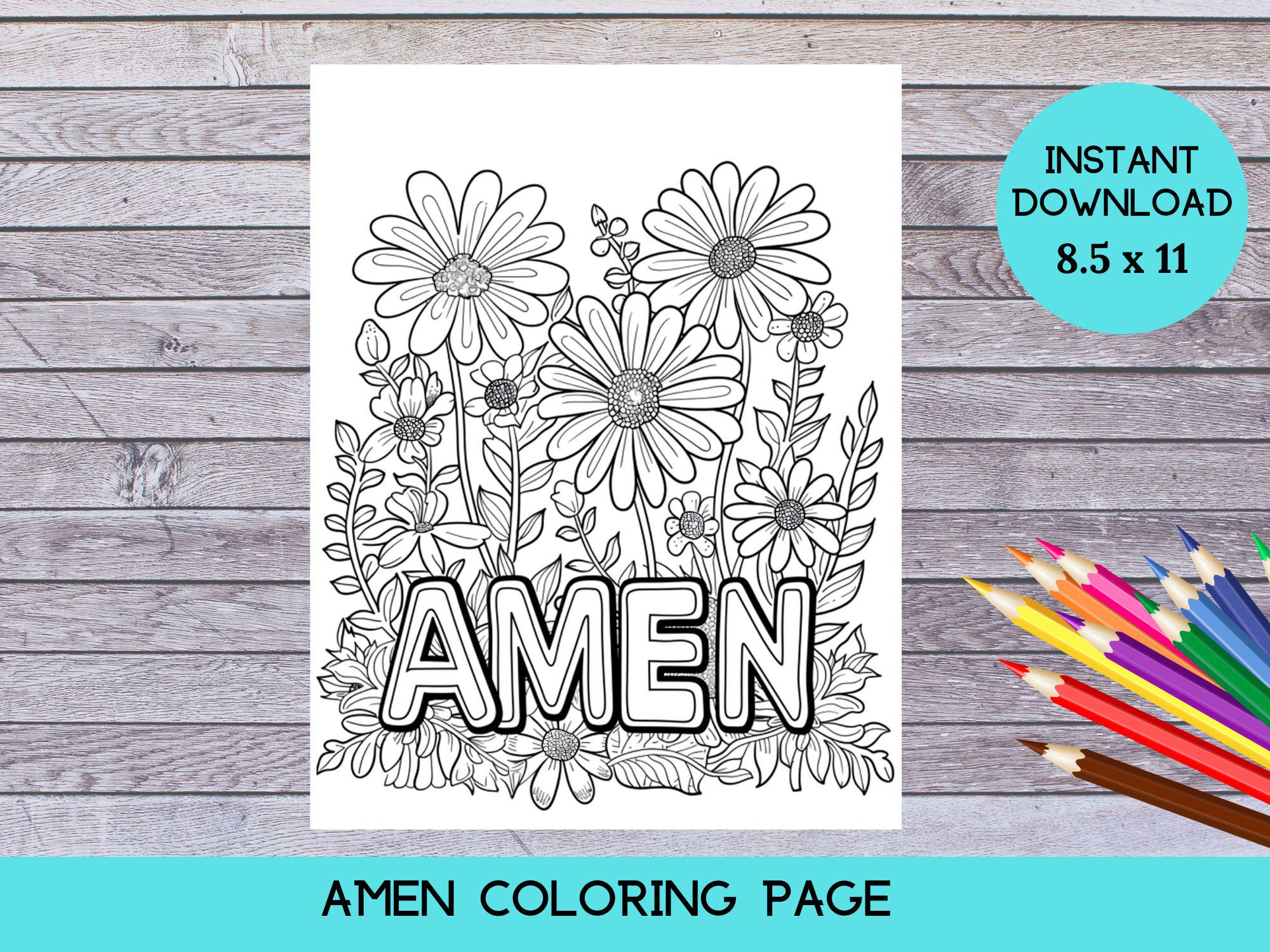 AMEN Coloring Page, Printable Christian Coloring Sheet, Bible Verse ...