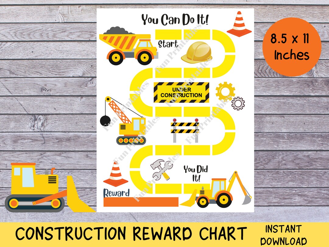 Construction Reward Chart Printable, Kids Behavior Chart, Reward Chart ...