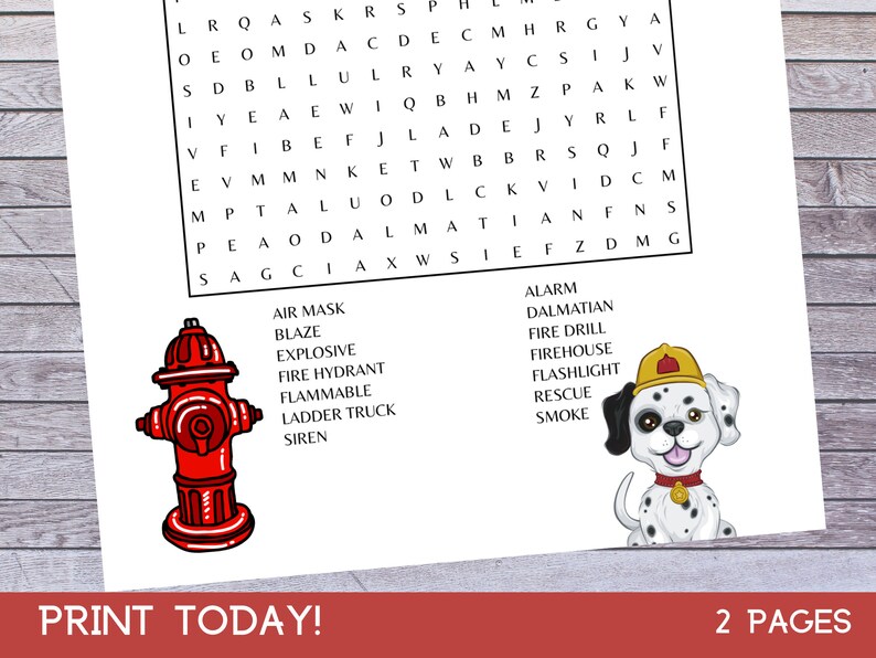 Firefighter Word Search for Kids, Printable Game Worksheet, Firefighter ...