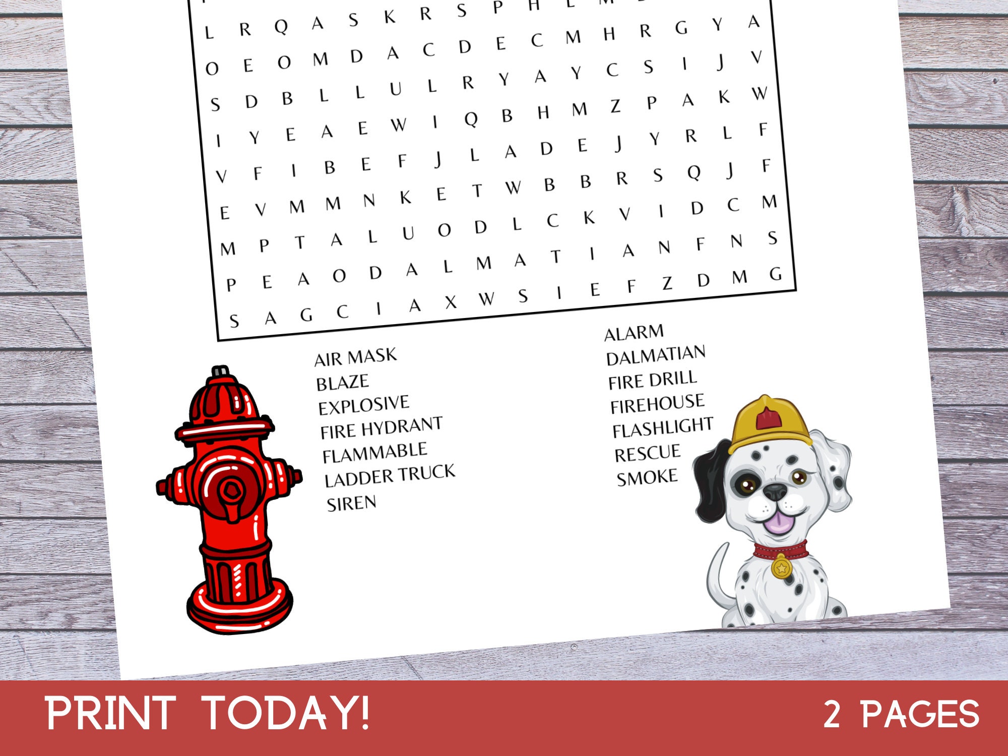 Firefighter Word Search for Kids, Printable Game Worksheet, Firefighter ...
