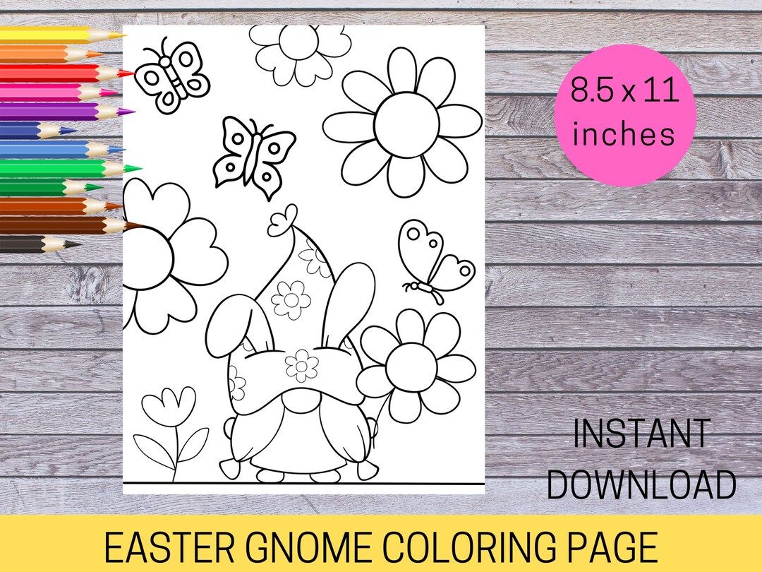 Easter Gnome Coloring Page, Gnome Printable, Digital Coloring Pages ...