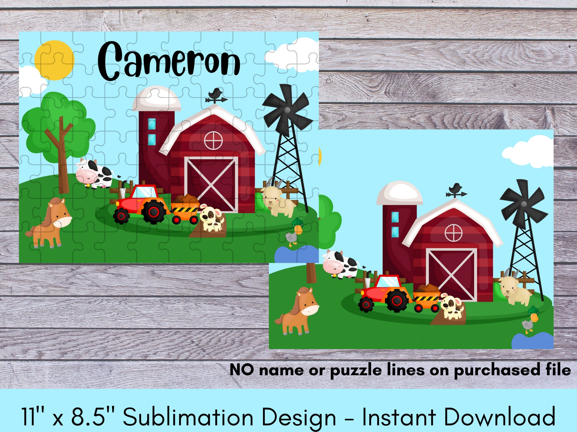 Farm Puzzle Design Sublimation Template, Farm Animals, Custom Puzzle ...